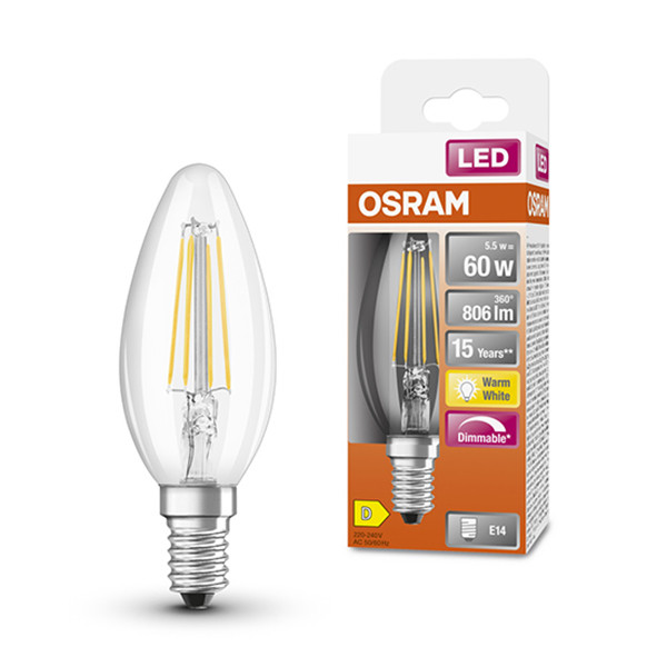 Osram LED lamp E14 | Kaars B35 | Filament | Helder | Dimbaar | 2700K 5.5W (60W) Osram 123led.nl